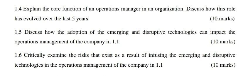 Solved 1.4 Explain the core function of an operations | Chegg.com