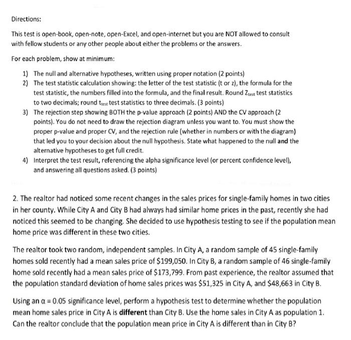 Solved Directions: This test is open-book, open-note, | Chegg.com