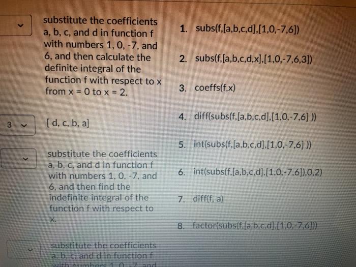 Solved Q8. Given the MATLAB commands: >> syms a b c d x >> f | Chegg.com
