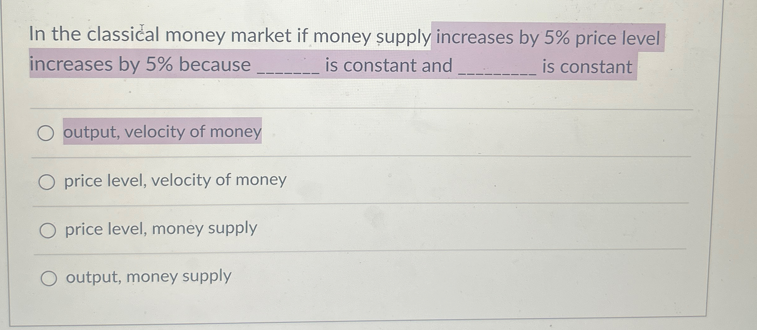 Solved In the classical money market if money supply | Chegg.com