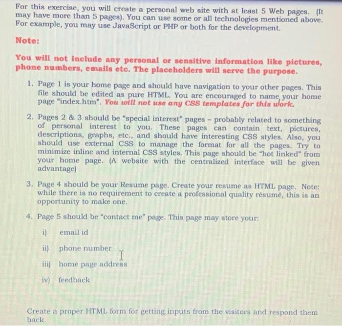 Solved For this exercise, you will create a personal web | Chegg.com