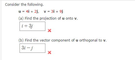 Solved Consider the following.u=4i+2j,v=3i+9j(a) ﻿Find the | Chegg.com