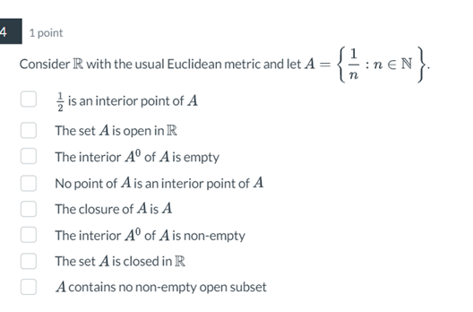 1 pointConsider R with the usual Euclidean metric | Chegg.com 1 pointConsider R with the usual Euclidean metric | Chegg.com