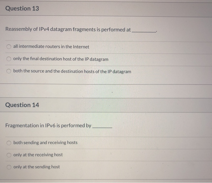 Solved Question 13 Reassembly of IPv4 datagram fragments is | Chegg.com