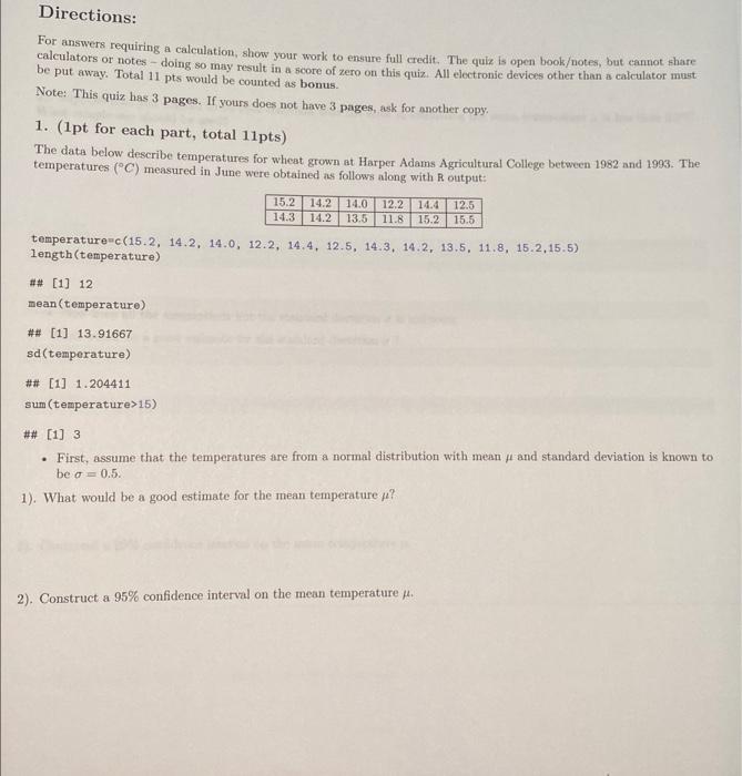 Solved Directions: For answers requiring a calculation, show | Chegg.com