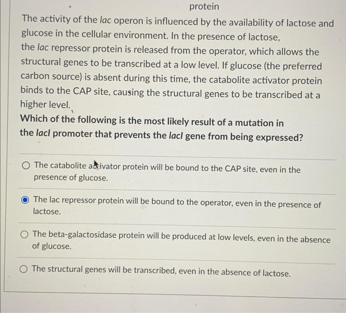 Solved The lac operon in E. coli is a coordinately | Chegg.com