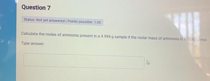 Solved Question 7 Status: Not yet answered Points possible: | Chegg.com