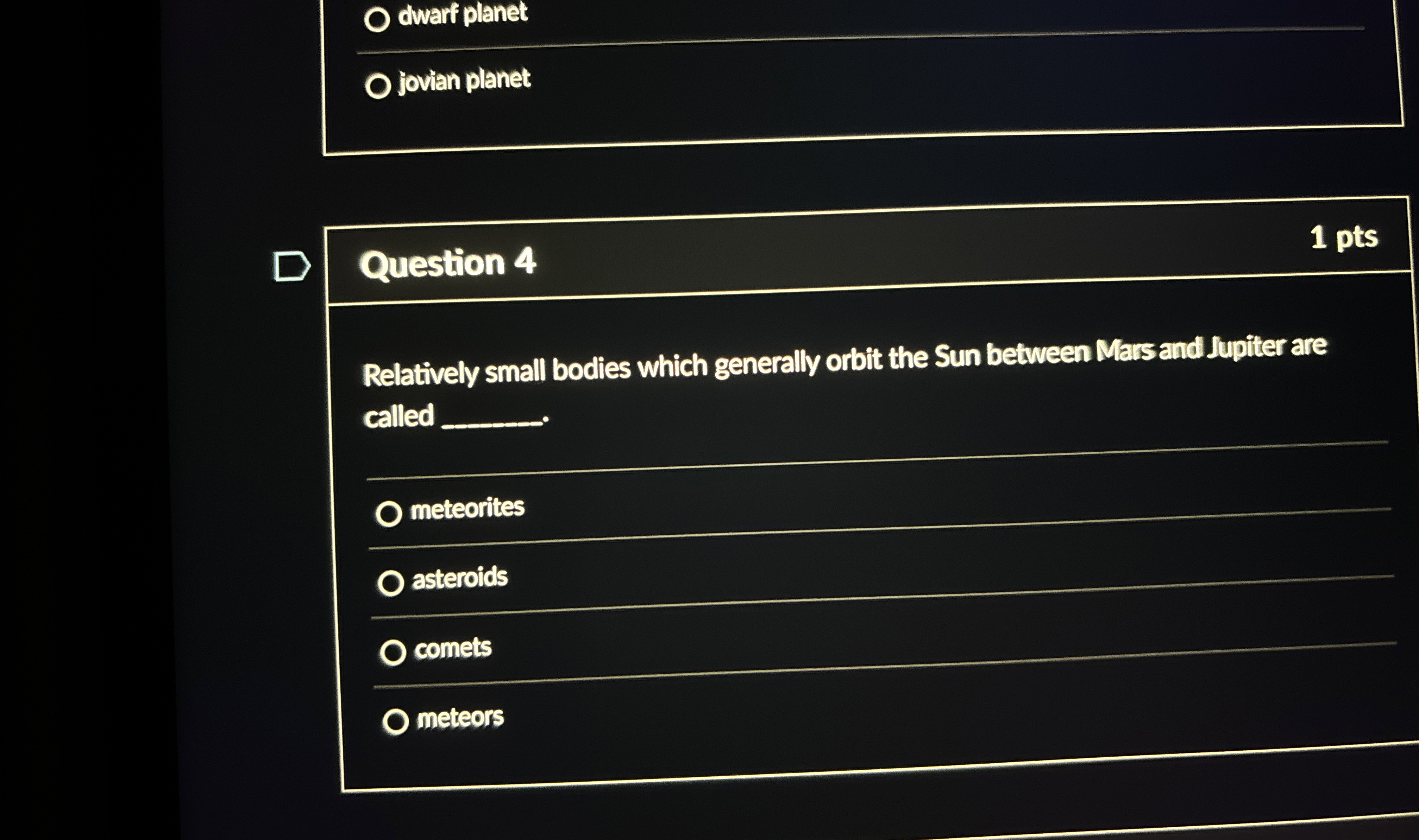 Solved o dwarf planet jovian planet Question 4 1 | Chegg.com