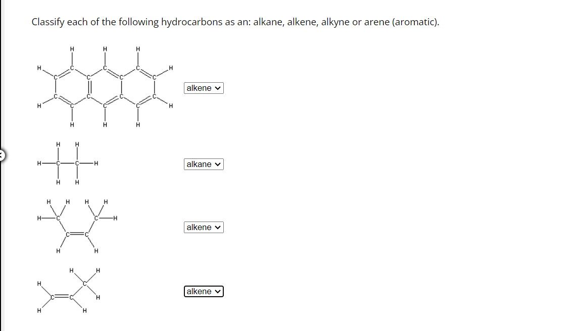 Solved Classify each of the following hydrocarbons as an: | Chegg.com