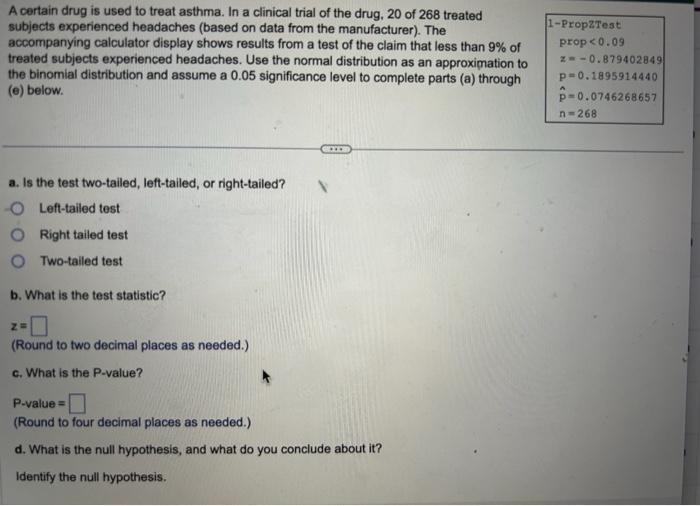 Solved a. It he ient two taled, left-taled, or nghtibles? | Chegg.com
