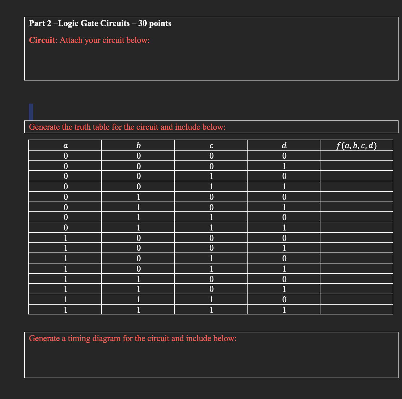Part 2 -Logic Gate Circuits - 30 ﻿pointsCircuit: | Chegg.com