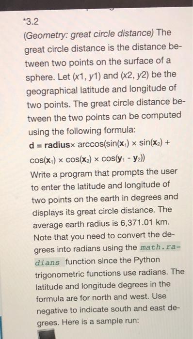 Solved *3.2 (Geometry: great circle distance) The great | Chegg.com