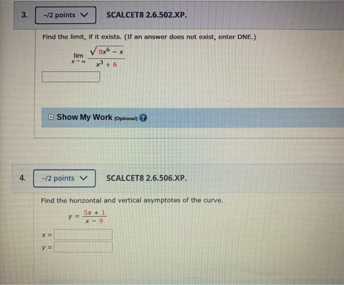 Solved -/2 points SCALCET8 2.6.502.XP. Find the limit, if it | Chegg.com