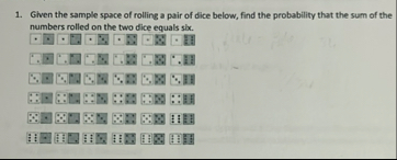 Solved Given the sample space of rolling a pair of dice | Chegg.com