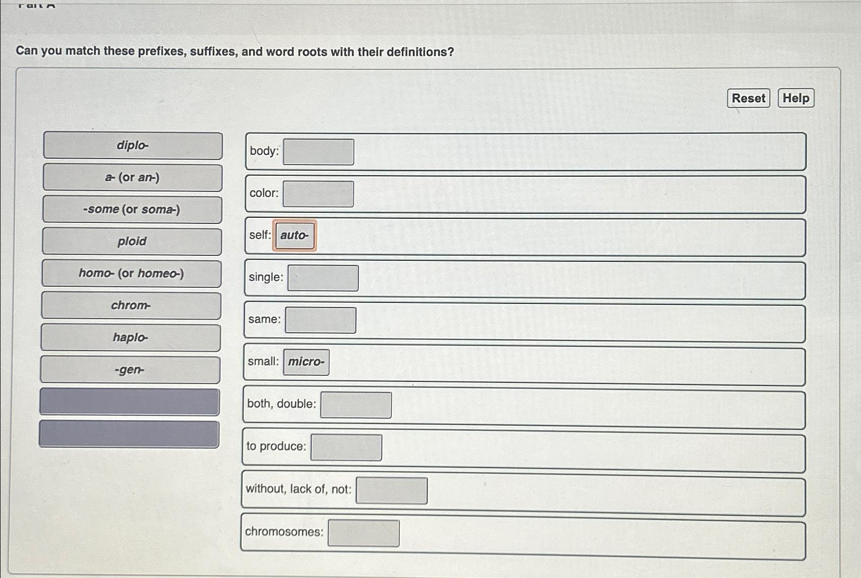 Solved Can you match these prefixes, suffixes, and word | Chegg.com