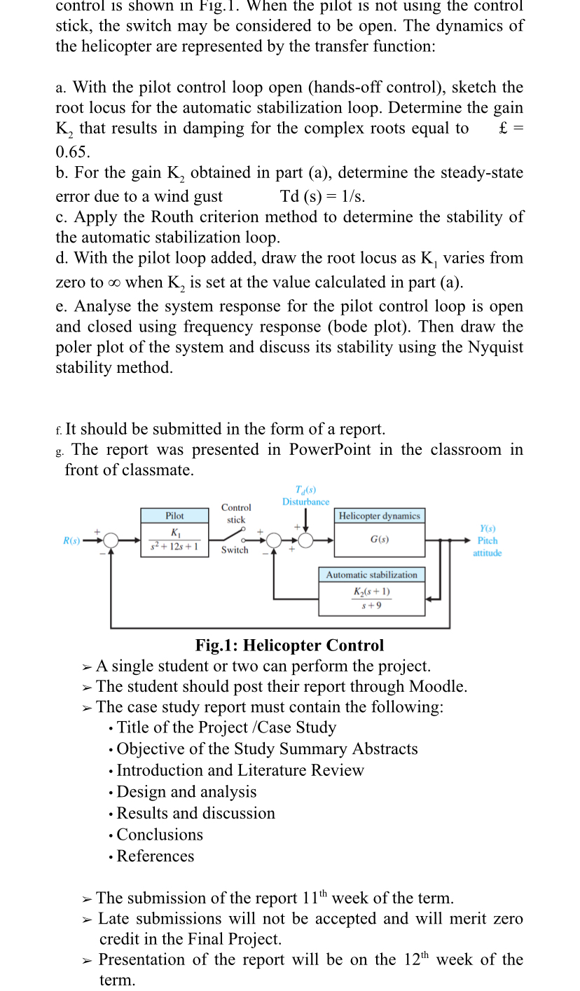 Solved control is shown in Fig.1. ﻿When the pilot is not | Chegg.com