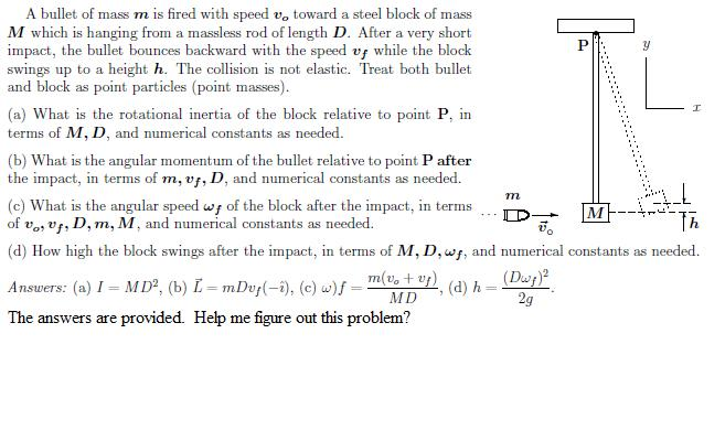 Solved A bullet of mass m is fired with speed v0 toward a | Chegg.com