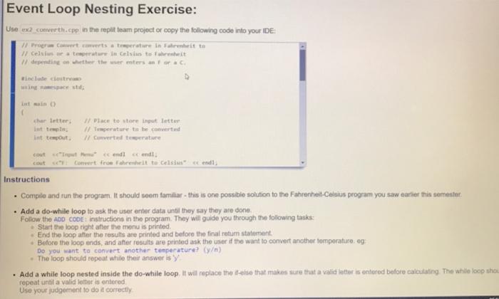 Solved Event Loop Nesting Exercise: Use ex converth.cpe in | Chegg.com
