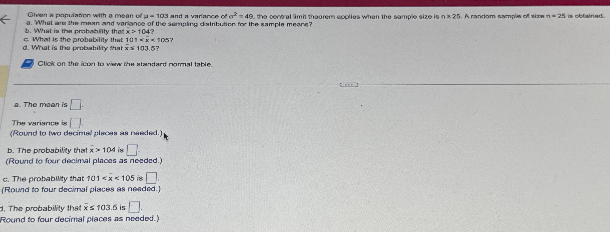 Solved a. ﻿What are the mean and variance of the sampling | Chegg.com