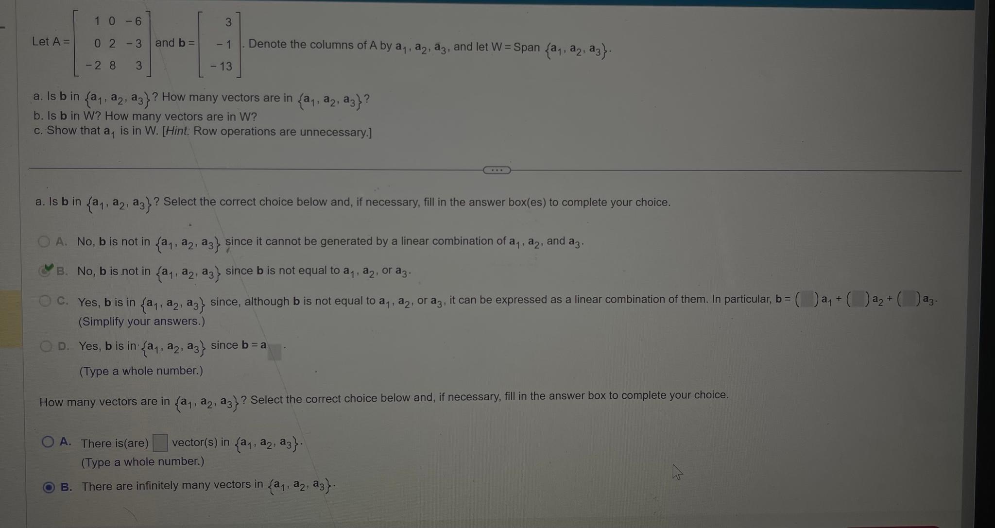 Solved Let A=[10-602-3-283] ﻿and b=[3-1-13]. ﻿Denote the | Chegg.com
