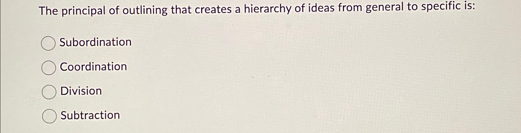 Solved The principal of outlining that creates a hierarchy | Chegg.com