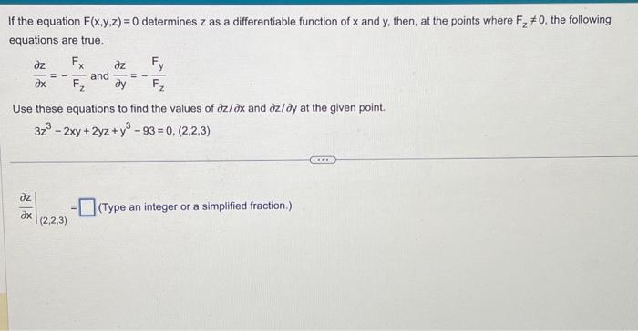 Solved If the equation F(x,y,z)=0 determines z as a | Chegg.com