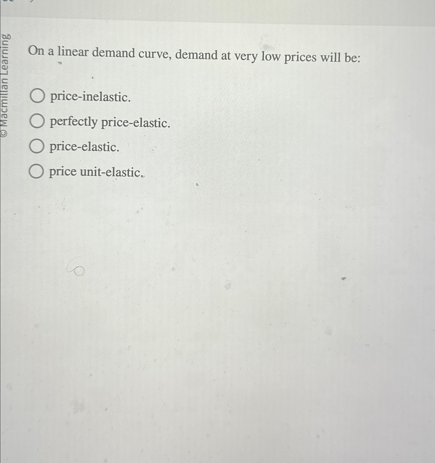 Solved On a linear demand curve, demand at very low prices | Chegg.com