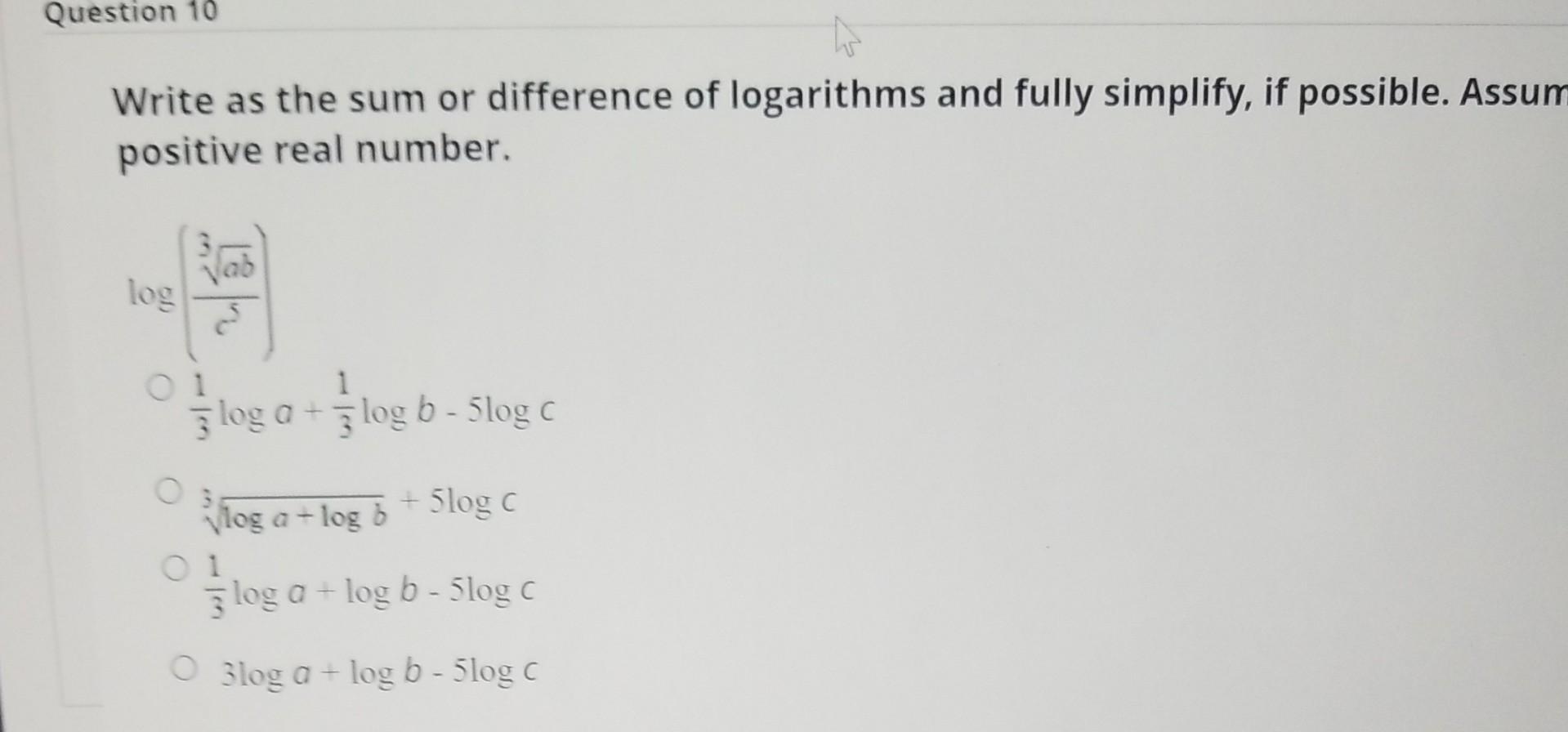 Solved Write the logarithm as a sum or difference of | Chegg.com