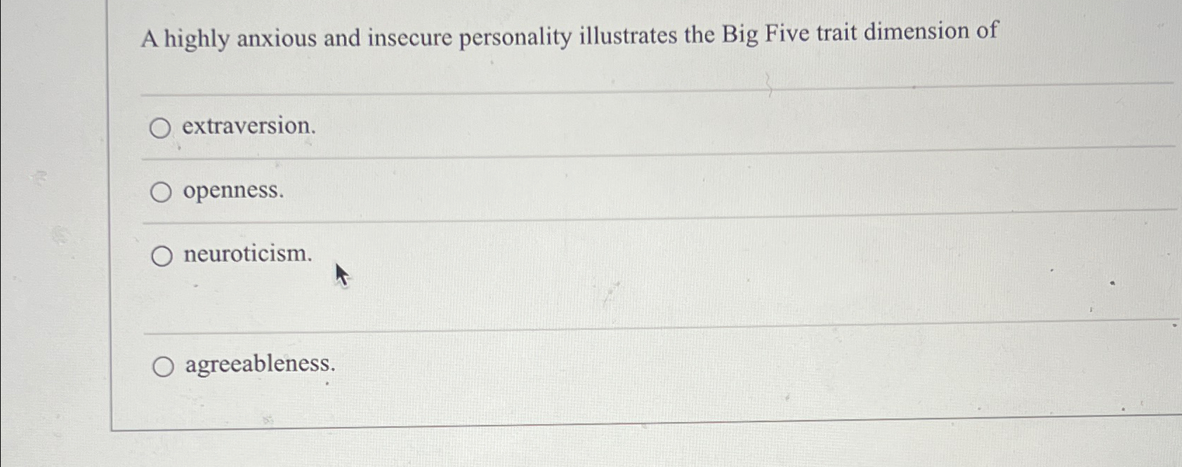 Solved A highly anxious and insecure personality illustrates | Chegg.com