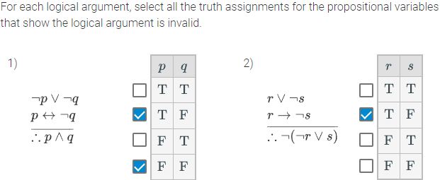 Solved For each logical argument, select all the truth | Chegg.com