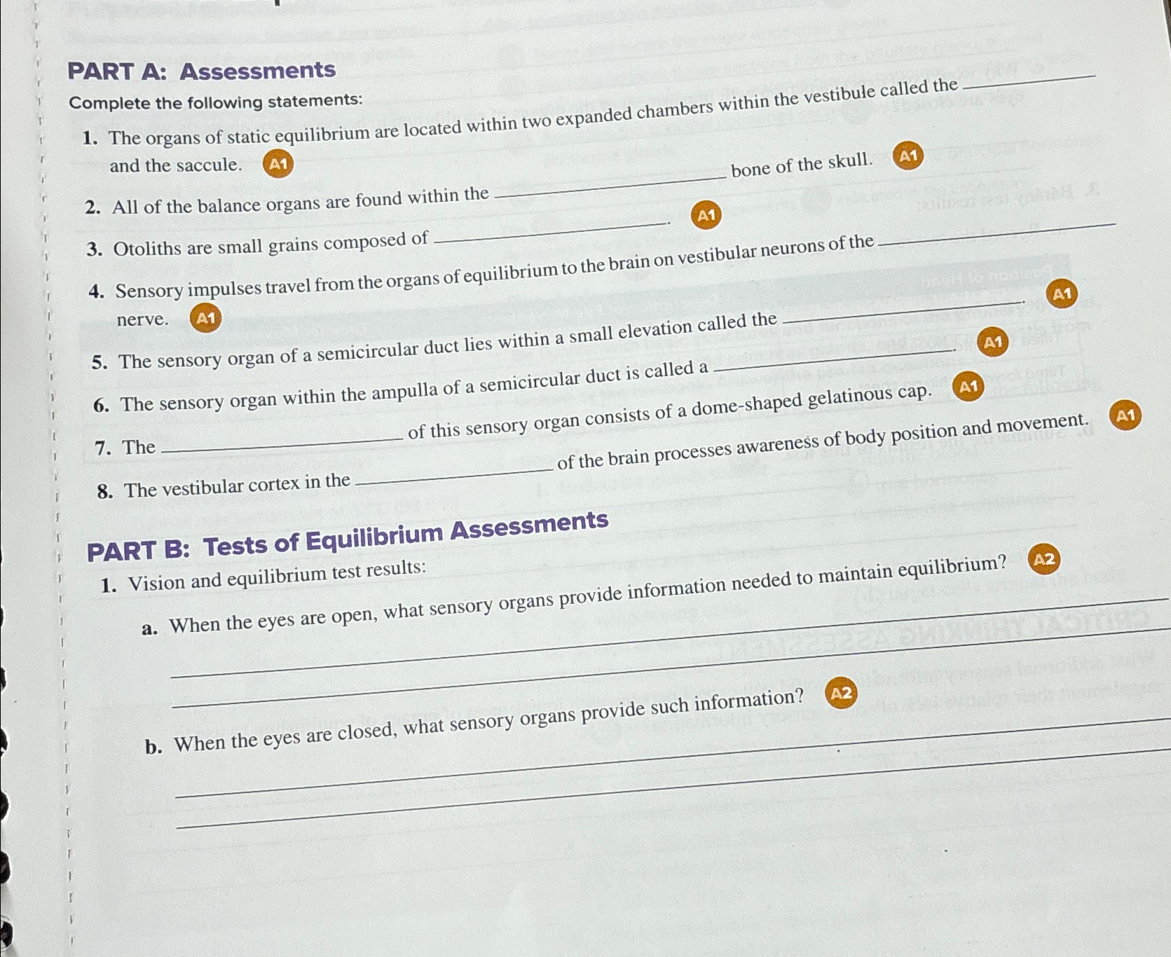 Solved PART A: AssessmentsComplete the following | Chegg.com