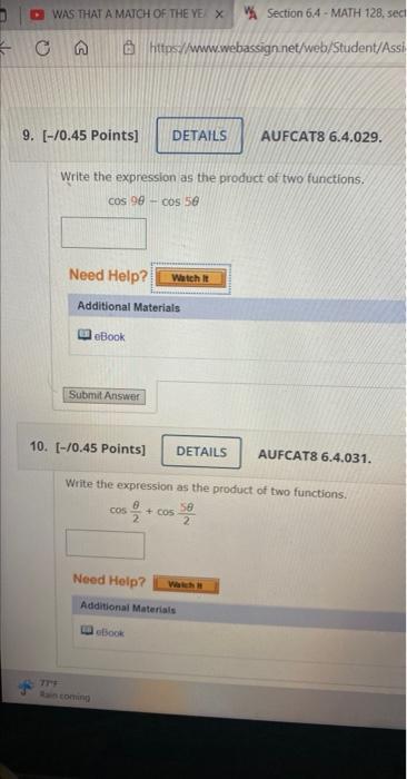 Solved Write the expression as the product of two functions. | Chegg.com