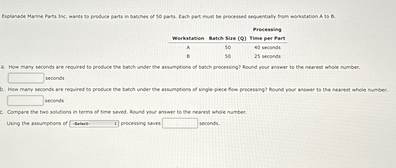 Solved Esplanade Marine Parts Inc. wants to produce parts in | Chegg.com