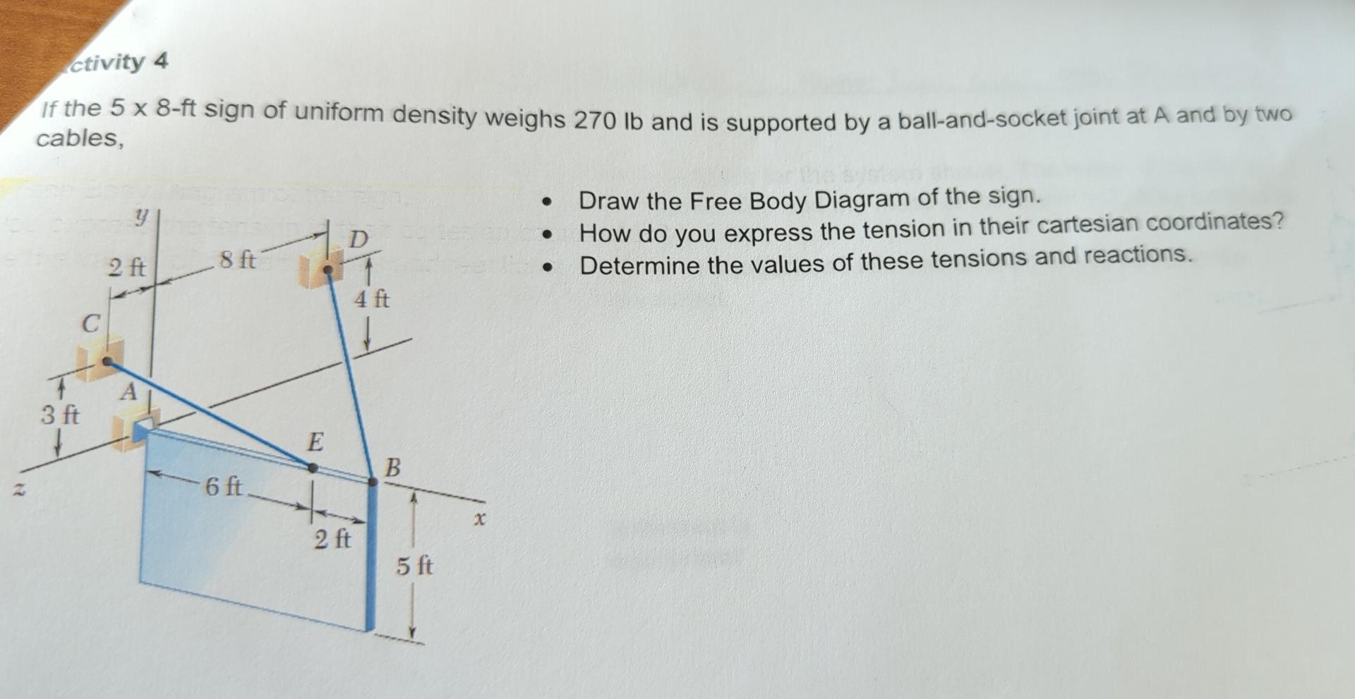 If the 5×8-ft sign of uniform density weighs 270lb | Chegg.com