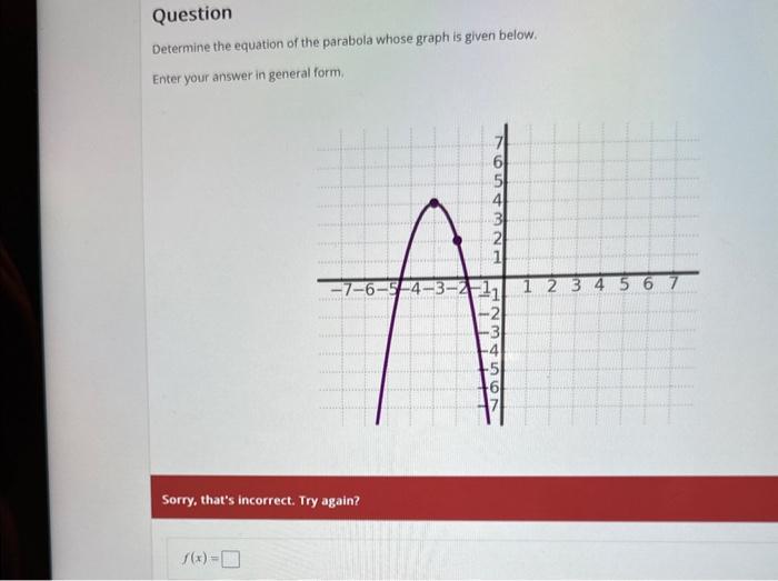Solved Determine the equation of the parabola whose graph is | Chegg.com