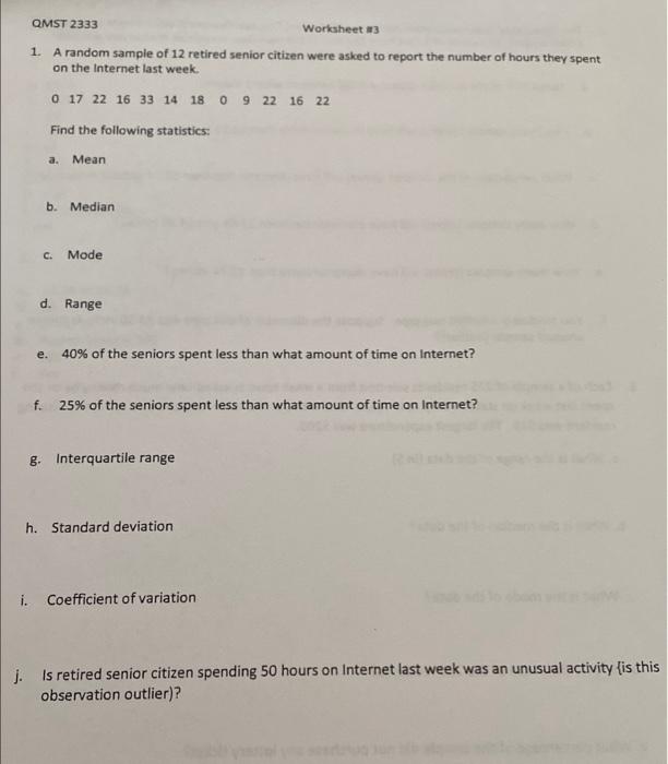 Solved QMST 2333 Worksheet 33 1. A random sample of 12 | Chegg.com