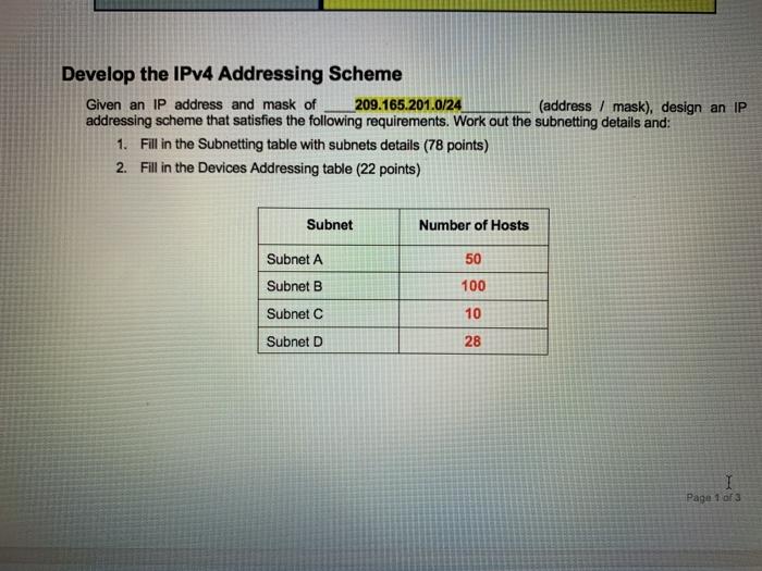 Solved Develop The Ipv4 Addressing Scheme Given An Ip