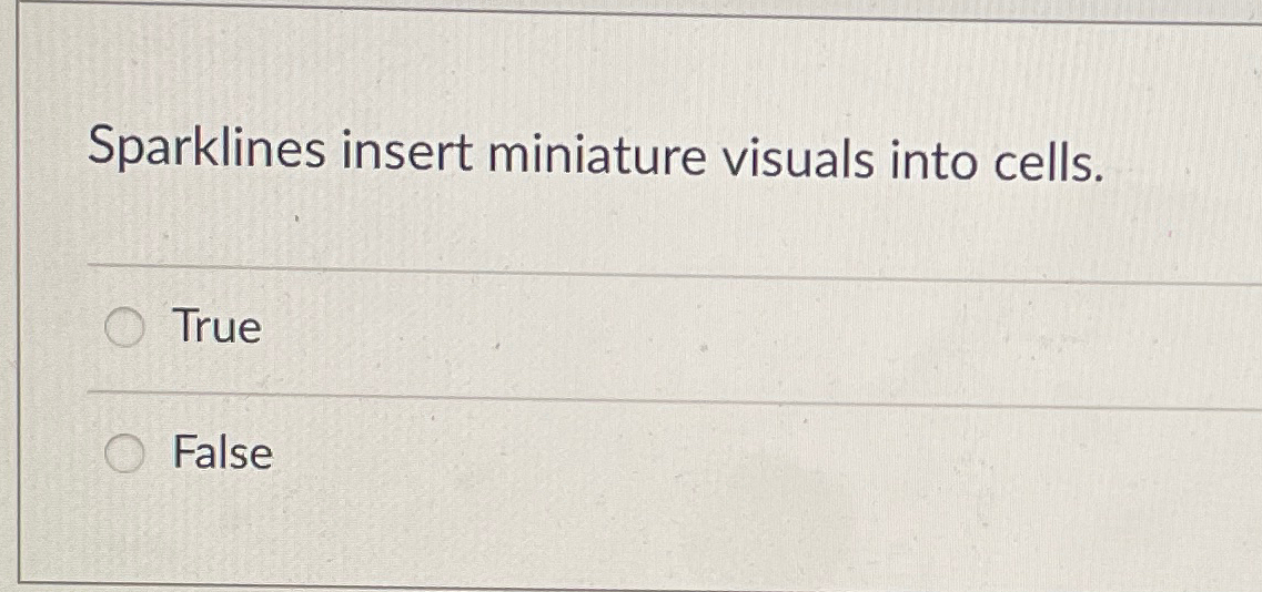 Solved Sparklines insert miniature visuals into | Chegg.com