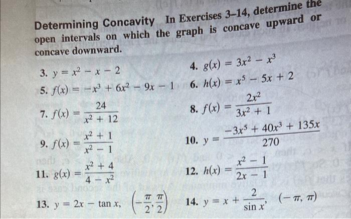 Solved Determining Concavity In Exercises 3-14, determine | Chegg.com