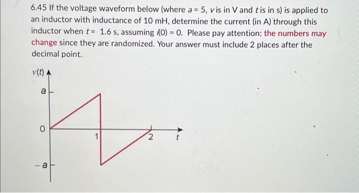 Solved 6.45 If the voltage waveform below (where a=5,v is in | Chegg.com