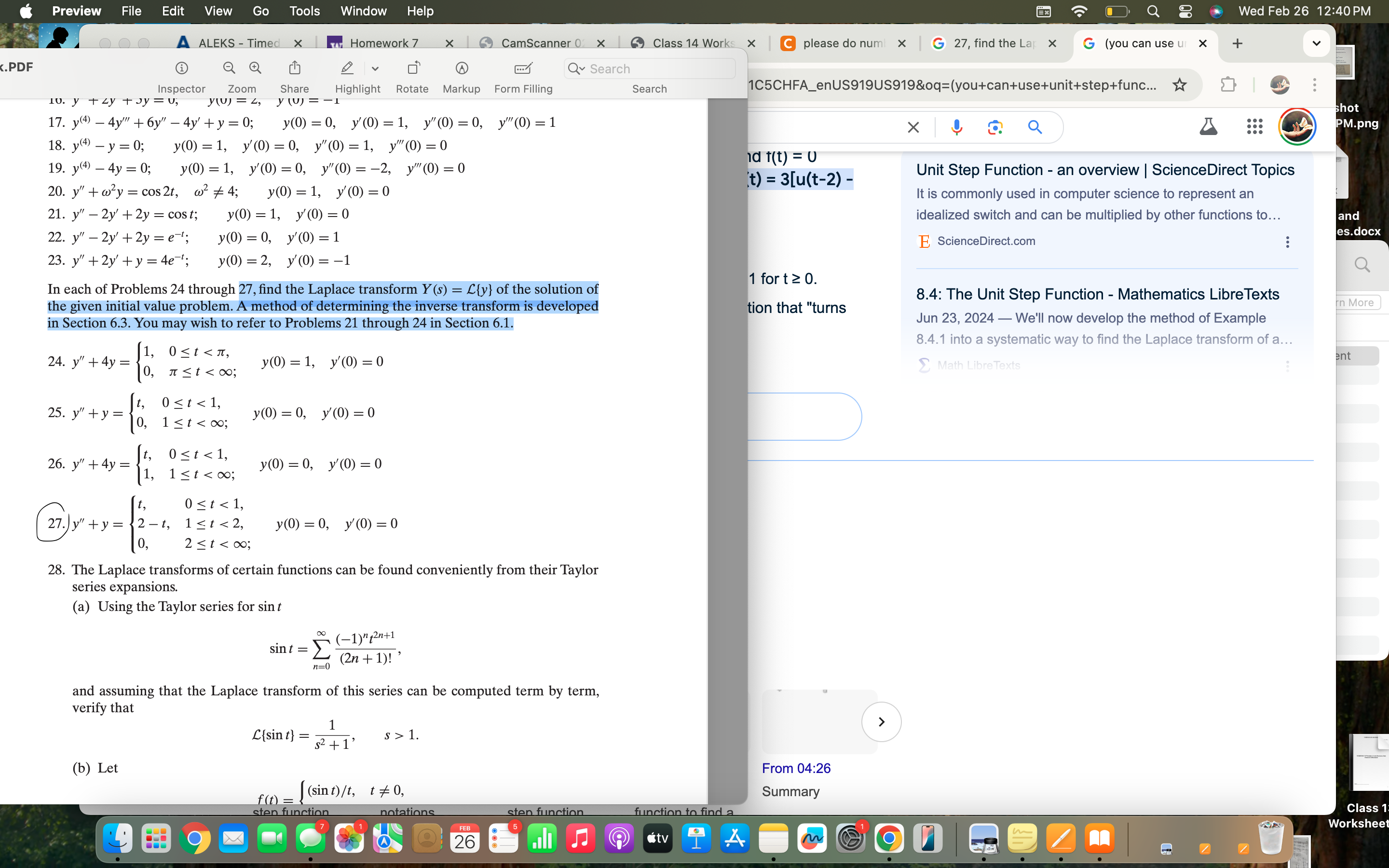 Solved please do number 27.you can use unit step function | Chegg.com