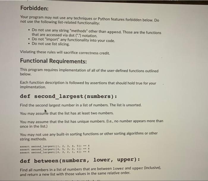 Solved Forbidden: Your program may not use any techniques or | Chegg.com