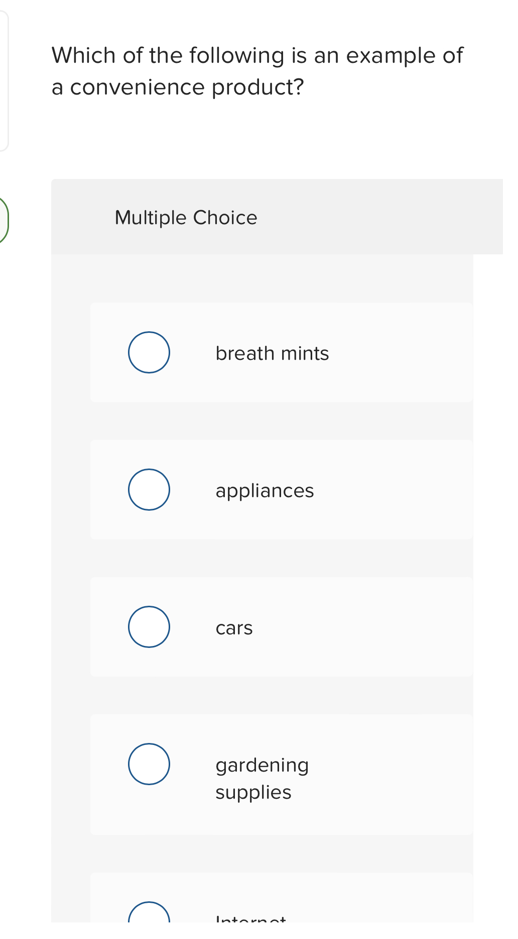 Solved Which of the following is an example of a convenience | Chegg.com