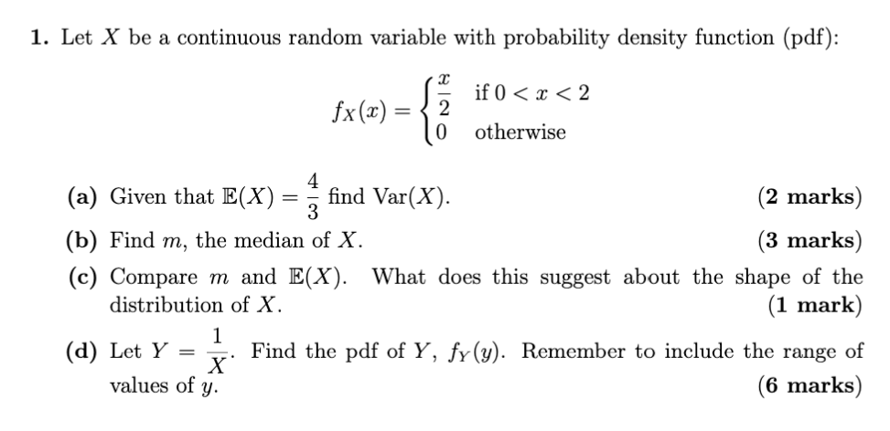 Solved 1 Let X Be A Continuous Random Variable With 7764