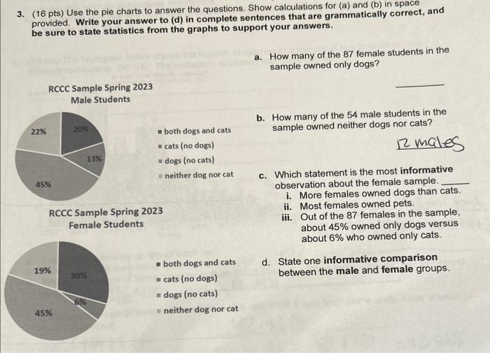 Solved 3. (16 pts) Use the pie charts to answer the | Chegg.com