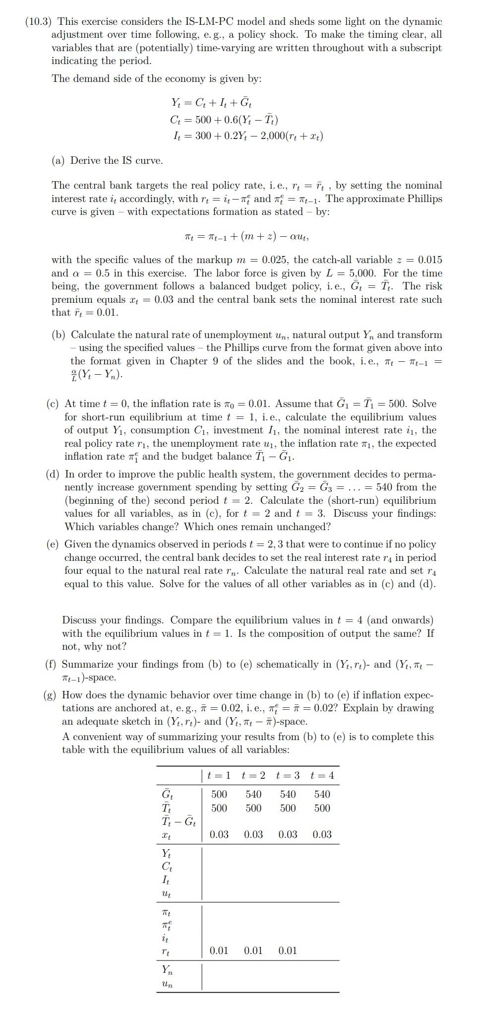 Solved (10.3) ﻿This exercise considers the IS-LM-PC model | Chegg.com