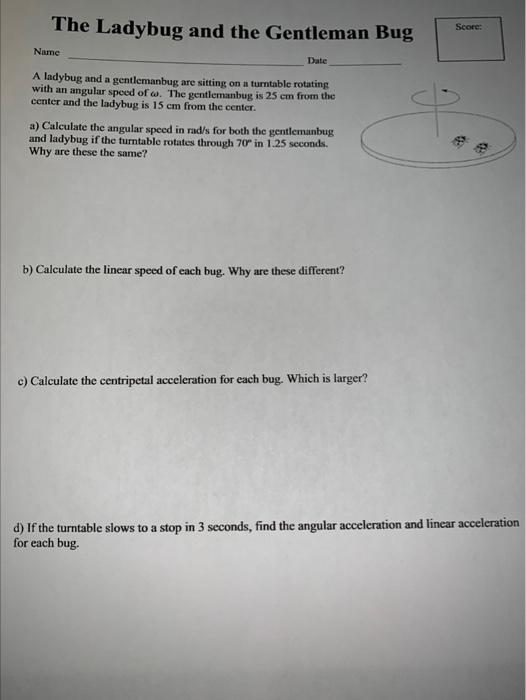 Solved The Ladybug and the Gentleman Bug Score: Name Date A | Chegg.com