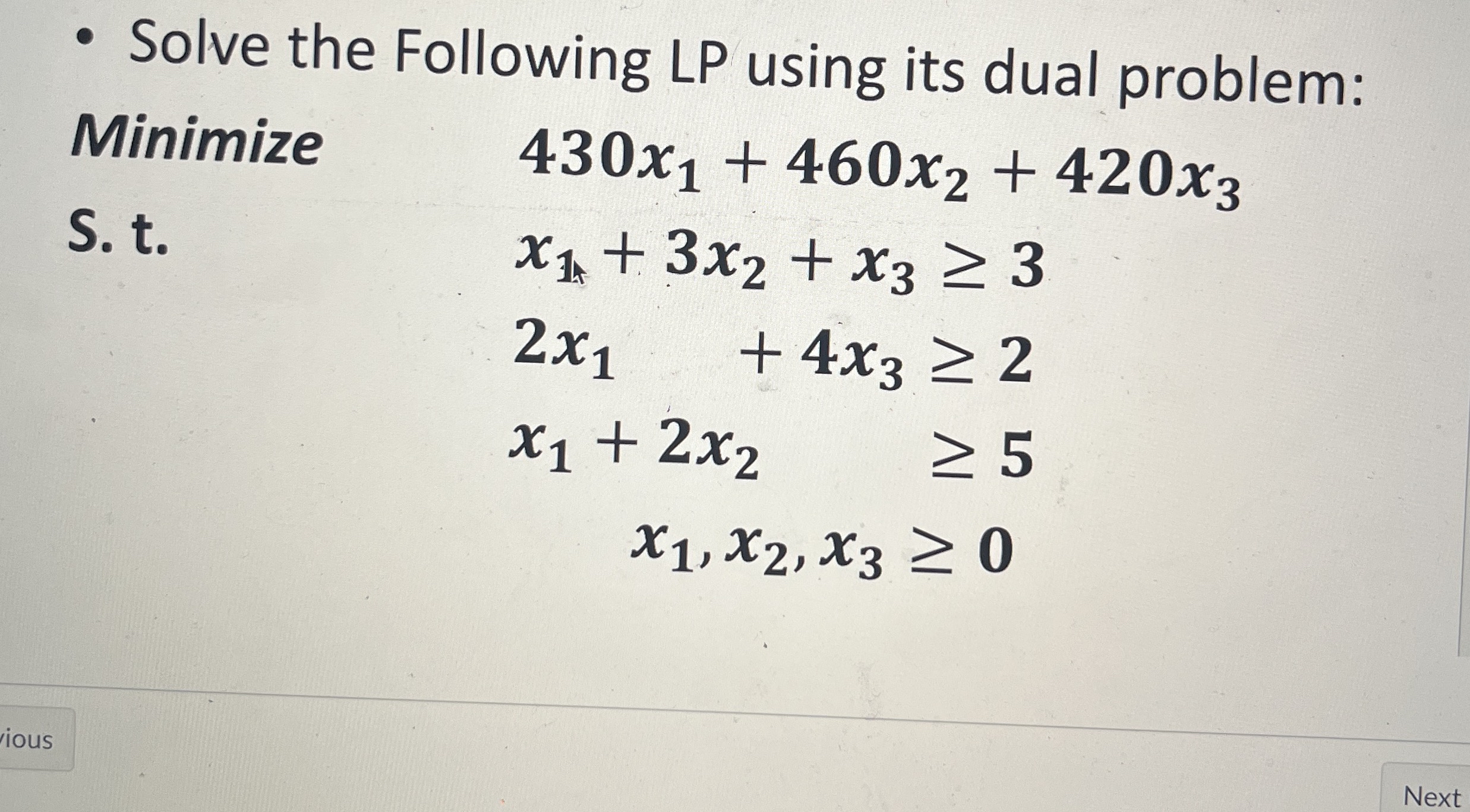 Solved Solve the Following LP using its dual | Chegg.com