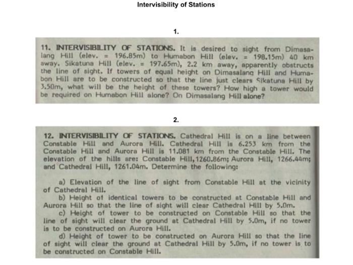 Solved Intervisibility of Stations 1. 11. INTERVISIBILITY OF | Chegg.com