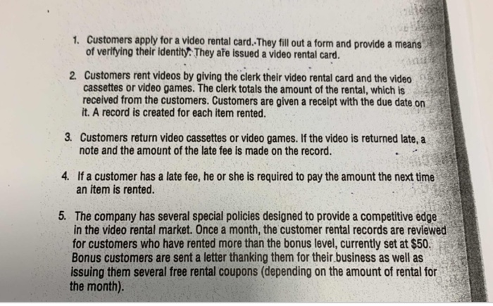 Solved 1. Customers apply for a video rental card.-They fill | Chegg.com